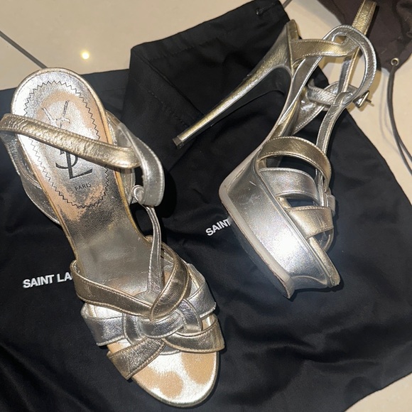 Yves Saint Laurent | Shoes | Ysl Silver Gold Two Tone Heels Size 38 ...